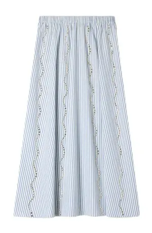 Sandro Rhinestone Striped Flared Long Skirt - Blue