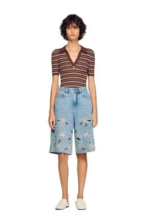 Sandro Embroidered Bermuda Shorts - Blue Jean
