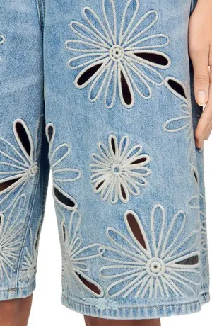 Sandro Embroidered Bermuda Shorts - Blue Jean