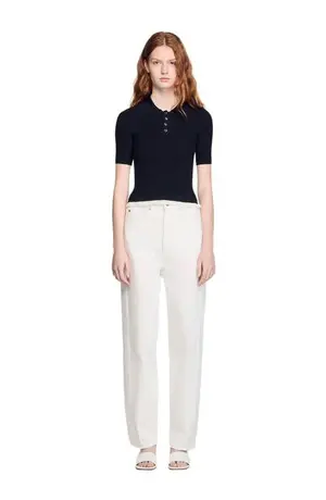 Sandro Decorative Knit Polo Shirt - Black