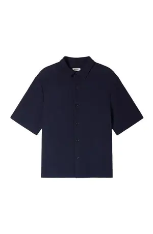 Sandro Textured Shark Collar Shirt - Navy Blue