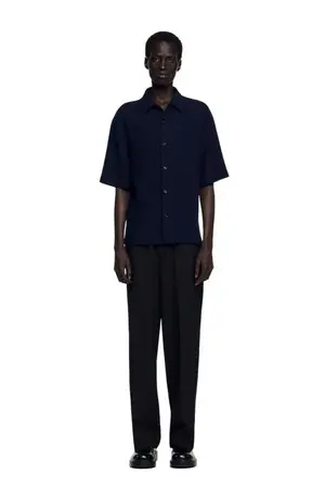Sandro Textured Shark Collar Shirt - Navy Blue