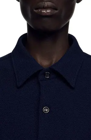 Sandro Textured Shark Collar Shirt - Navy Blue