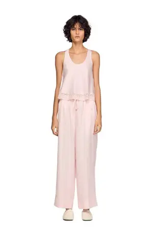 Sandro Satin-effect Wide-leg Trousers - Light Pink