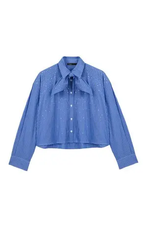 Maje Striped Shirt With Rhinestones And Removable Tie