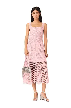 Maje Rhinestone Crochet Midi Dress