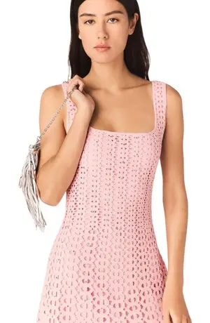 Maje Rhinestone Crochet Midi Dress