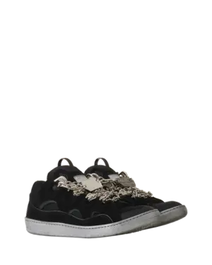 LANVIN Curb Chain Suede Sneakers - Black