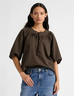 ALBARAY Gingham Blouson Sleeve Top