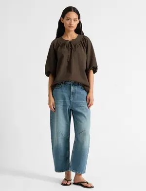 ALBARAY Gingham Blouson Sleeve Top
