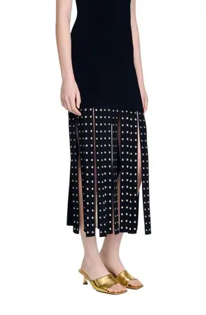 Sandro Fringed Knit Maxi Dress