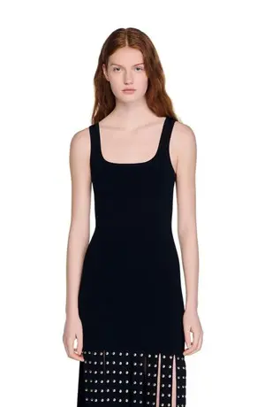 Sandro Fringed Knit Maxi Dress - Black