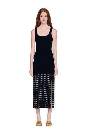 Sandro Fringed Knit Maxi Dress