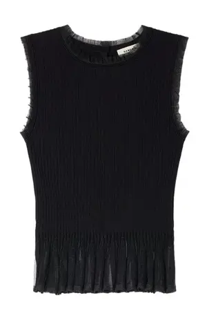 Sandro Fitted Ottoman Knit Top With Ruffles
