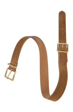 Maje Double Buckle Suede Belt - Camel