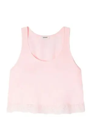 Sandro Satin Top With Lace Trim