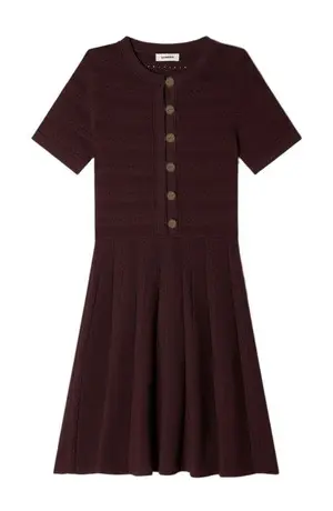 Sandro Pointelle Knit Short Dress With Button Detail - Brown