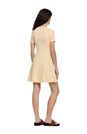 Sandro Pointelle Knit Short Dress - Vanilla