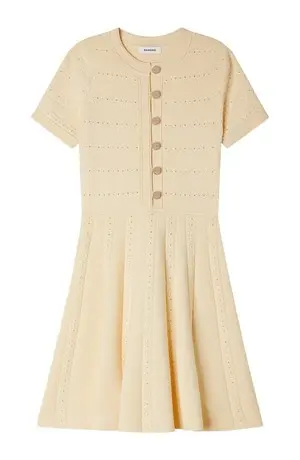 Sandro Pointelle Knit Short Dress - Vanilla