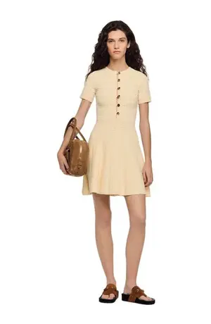 Sandro Pointelle Knit Short Dress - Vanilla