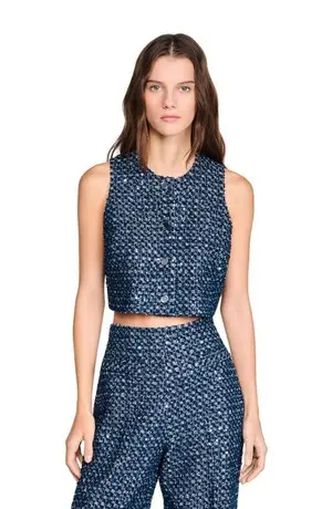 Sandro Sequin Sleeveless Crop Top