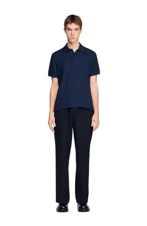 Sandro Square Cross Jacquard Polo Shirt - Midnight Blue