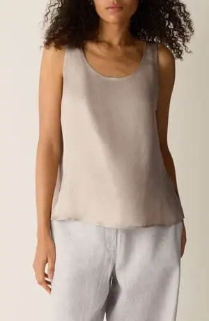 Eileen Fisher Satin Scoop Neck Tank - Wheat