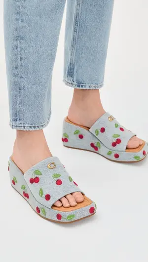 COACH Marie Platform Slide Sandals - Denim Multi