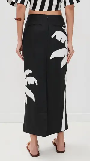 Farm Rio Embroidered Palm Tree Maxi Skirt