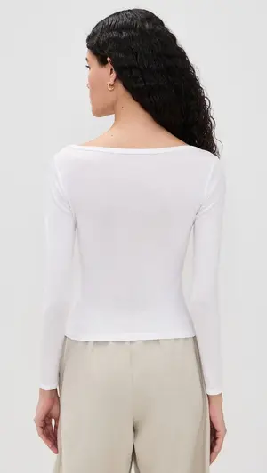 Enza Costa Fine Cotton Long Sleeve Boatneck Top - White