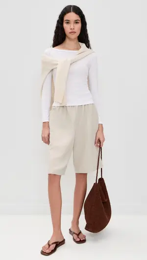 Enza Costa Fine Cotton Long Sleeve Boatneck Top - White