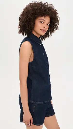 7 For All Mankind Sleeveless Denim Shirt