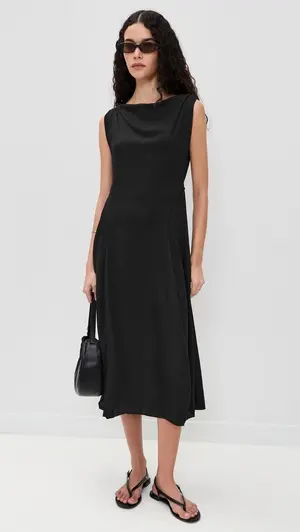Theory Draped Sleeveless Midi Dress - Black