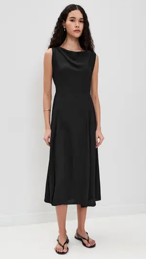 Theory Draped Sleeveless Midi Dress - Black