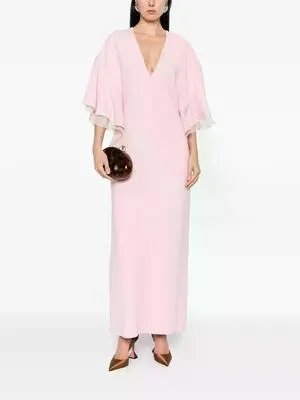 Alberta Ferretti Ruffled V-neck Dress - Pink