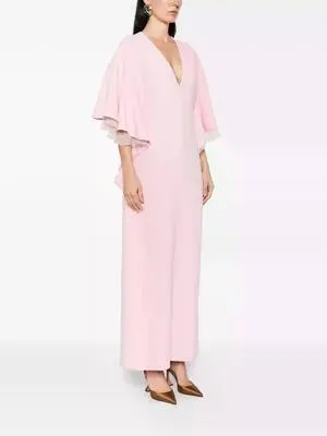 Alberta Ferretti Ruffled V-neck Dress - Pink