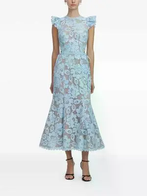 SELF-PORTRAIT Floral-embroidered Midi Dress - Blue
