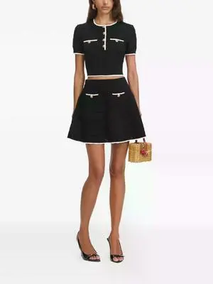 SELF-PORTRAIT Pointelle-knit Mini Skirt - Black