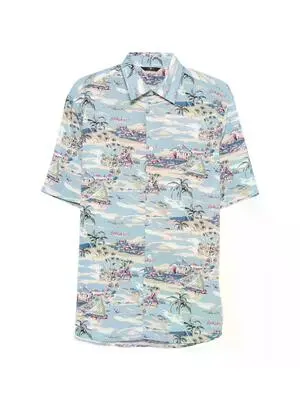 7 For All Mankind Patterned Short Sleeve Shirt - Blue