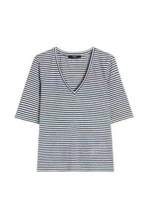 Max Mara Striped V-neck Linen T-shirt - Blue
