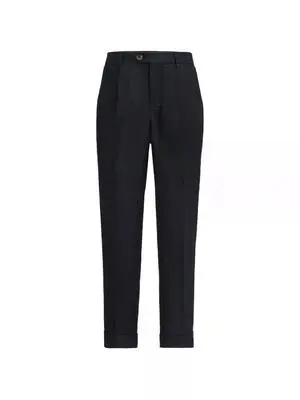Brunello Cucinelli Garment-dyed Linen Gabardine Trousers With Pleat - Blue