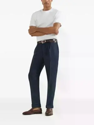 Brunello Cucinelli Garment-dyed Linen Gabardine Trousers With Pleat - Blue