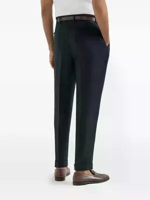 Brunello Cucinelli Garment-dyed Linen Gabardine Trousers With Pleat - Blue