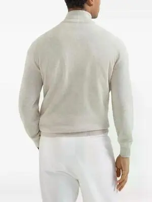 Brunello Cucinelli Cashmere Zip-up Cardigan With High Rib-knit Collar - Neutrals
