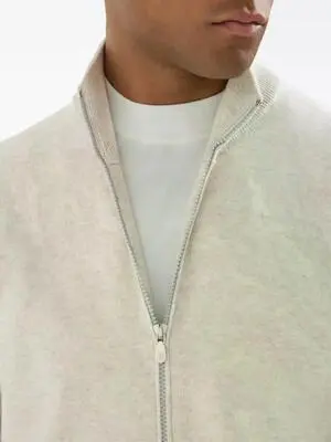 Brunello Cucinelli Cashmere Zip-up Cardigan With High Rib-knit Collar - Neutrals