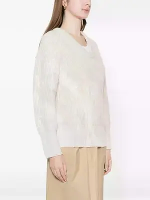 Carven V-neck Ribbed Knit Sweater - Neutrals