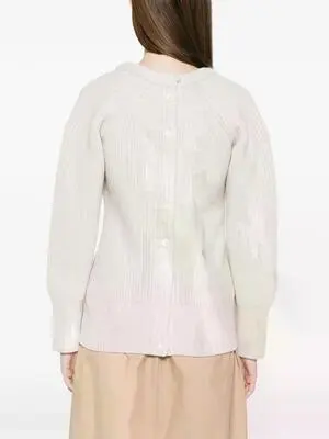 Carven V-neck Ribbed Knit Sweater - Neutrals
