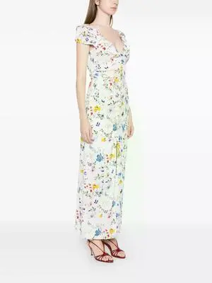 Alice + Olivia Tara Ruffled Floral Slip Midi Dress - White