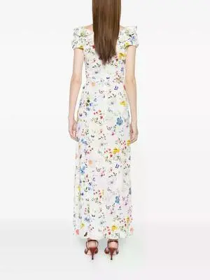 Alice + Olivia Tara Ruffled Floral Slip Midi Dress - White