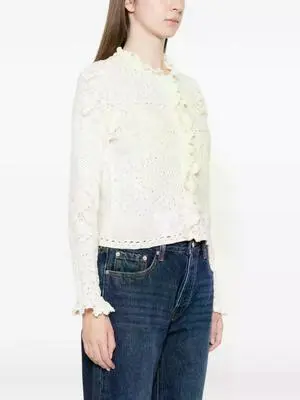 Ba&sh Ruffled Crochet Knit Cardigan - Neutrals
